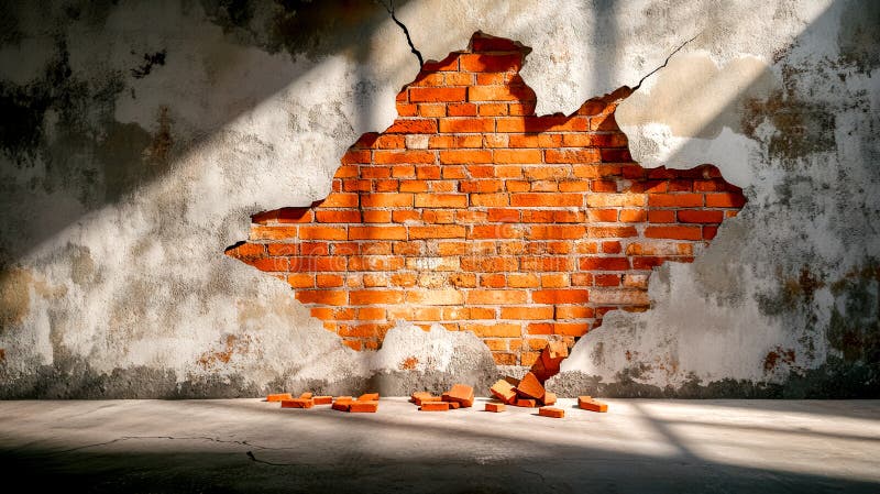 Crumbling Plaster Wall Revealing Red Brick in Abandoned Building Stock ...