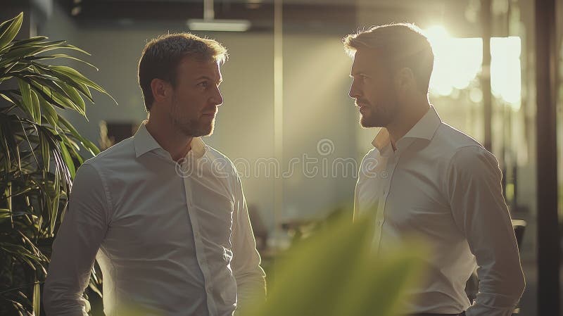 In the Softly Lit Office, a Boss and Employee Engage in a Constructive ...