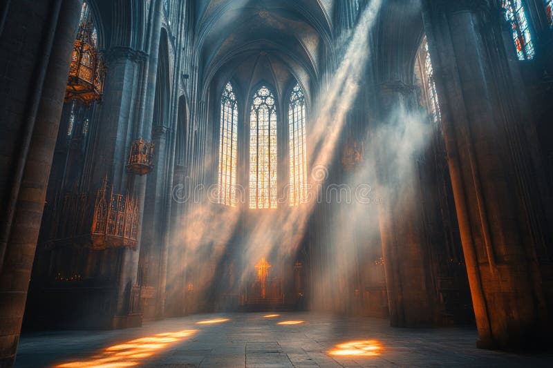 Sunlight Streams through Stained Glass, Illuminating the Interior of a ...