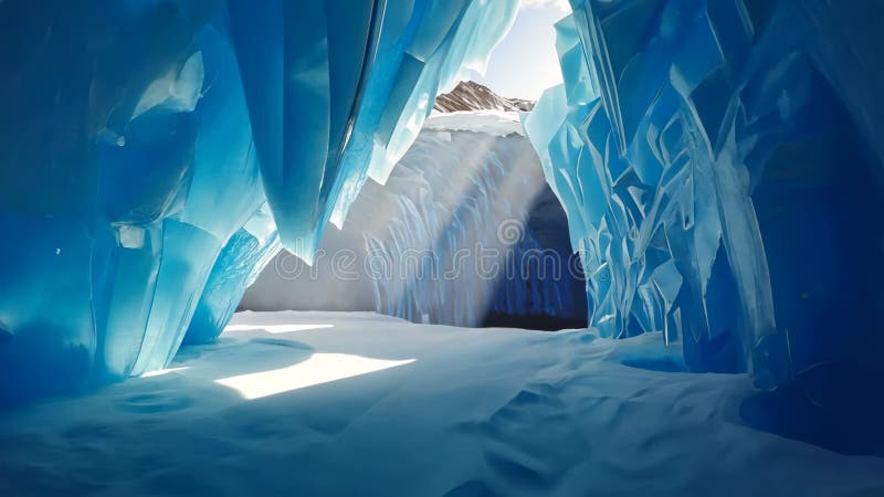 Sunlit Ice Cave - Majestic Blue Glacial Passage in Winter Wonderland ...