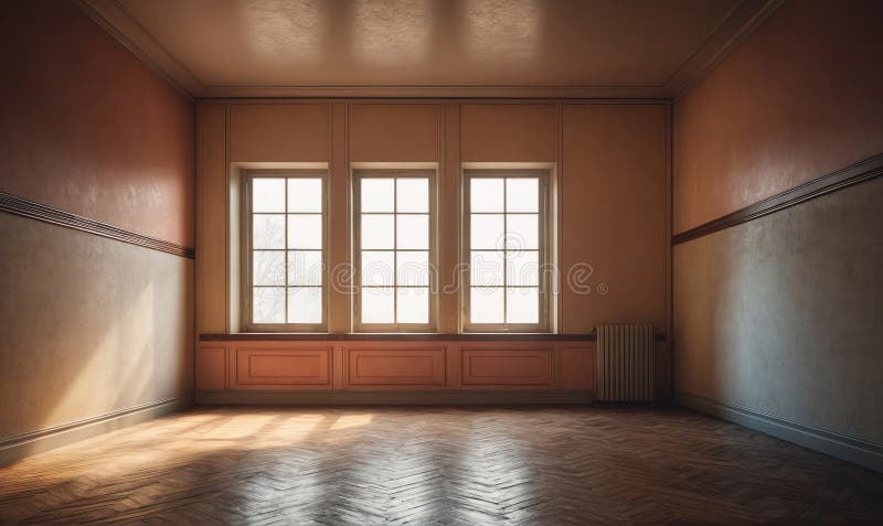 Sunlight Streams through Three Large Windows in an Empty Room Stock ...