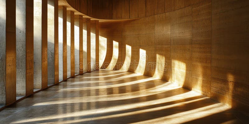 Sunlight Streams through a Wall, Illuminating Wooden Columns in a ...
