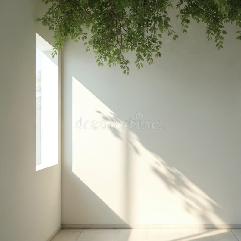 Sunlight Streams through Window Casting Dappled Shadows on White Wall ...