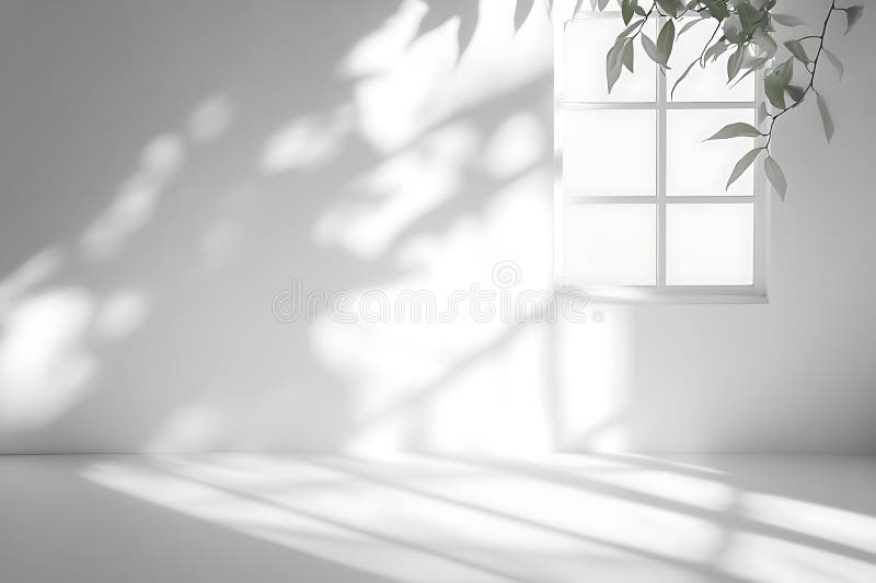 Sunlight Streams through Window Casting Leaf Shadows on White Wall ...