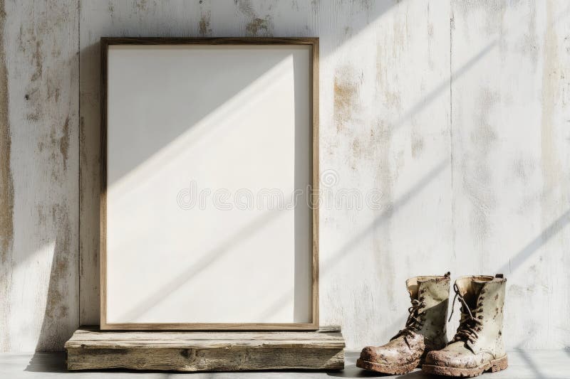 Rustic Setting Highlights Boots beside Empty Frame. Generative AI Stock ...