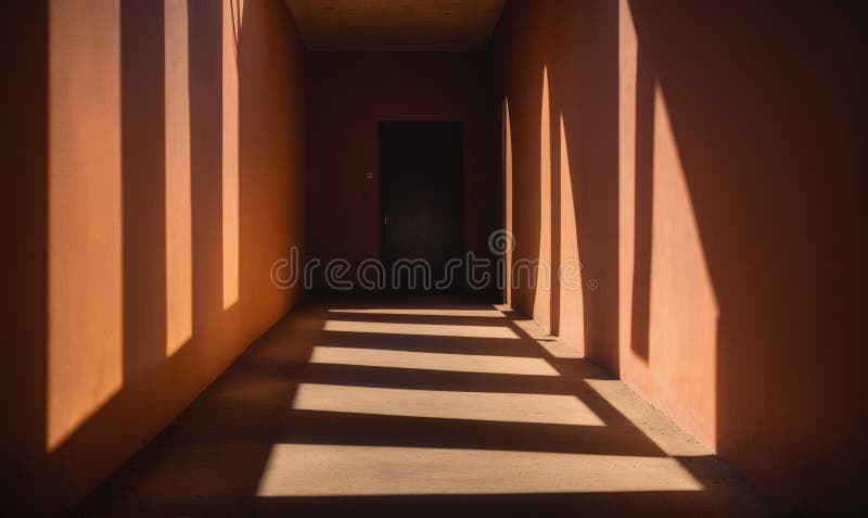 Sunlight Streams through a Window in a Long Hallway, Casting Dramatic ...
