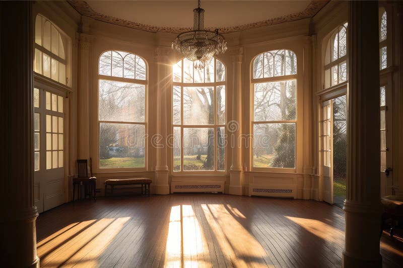 Sunlight Streams through the Windows of Grand Colonial Manse ...