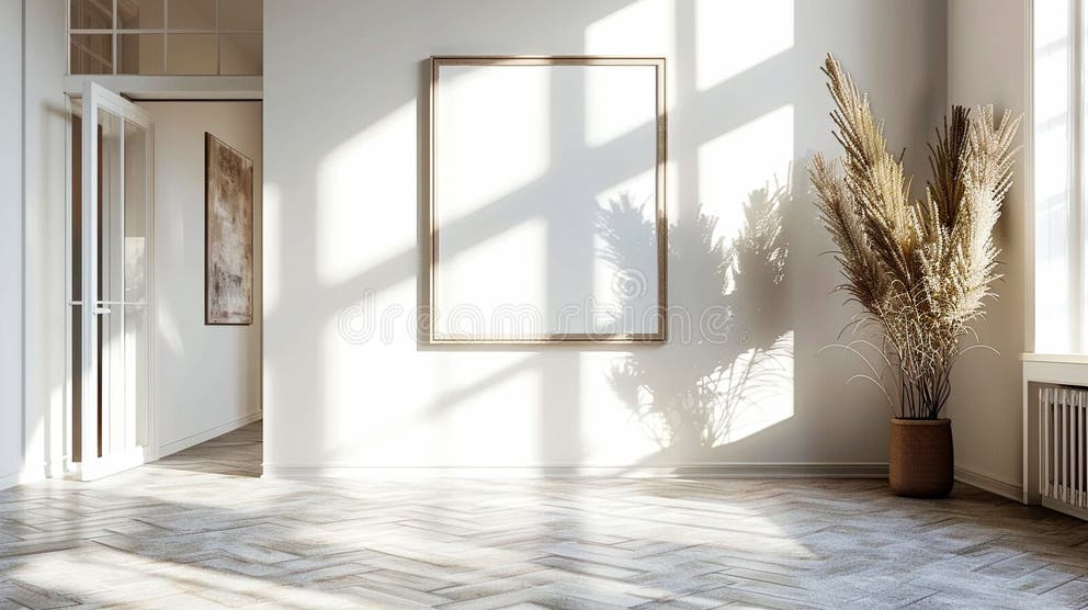 Bright and Airy Art Gallery Interior with Sunlight Casting Shadows in ...