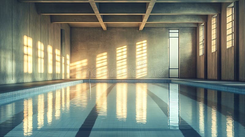 Empty Indoor Swimming Pool with Sunlight Reflecting on Water Surface ...