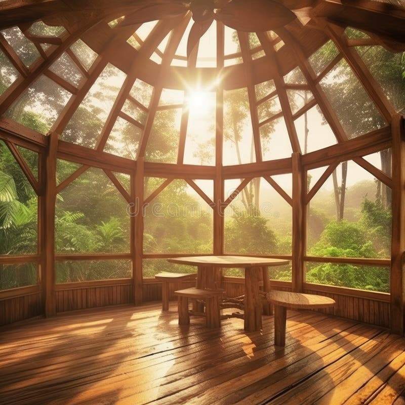 Sunlight Streams through the Windows of a Wooden Gazebo, Illuminating ...