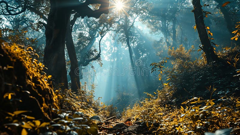 Beautiful rays sunlight stock illustration. Illustration of woodland ...