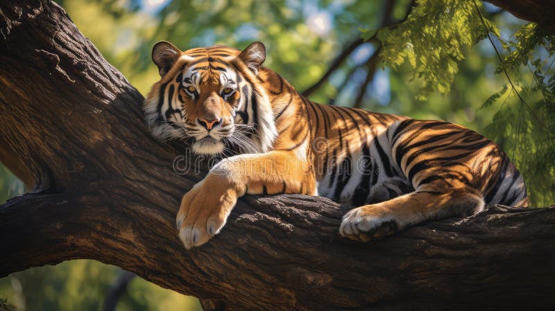 Sunlight tiger in tree stock illustration. Illustration of sanctuary ...