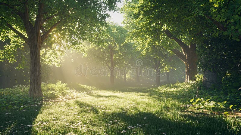Sunlight through Trees, Realistic, Cinematic Light, Sharp Focus. Stock ...