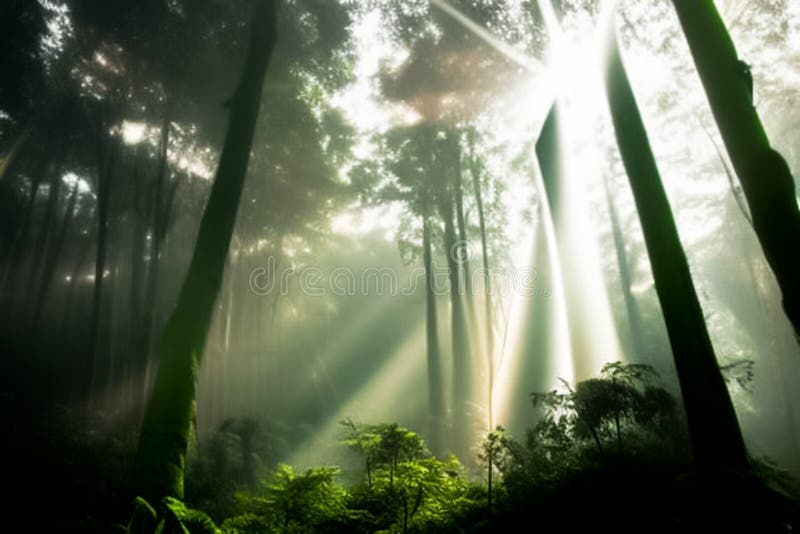 Sunlight through Trees in the Woods Stock Illustration - Illustration ...