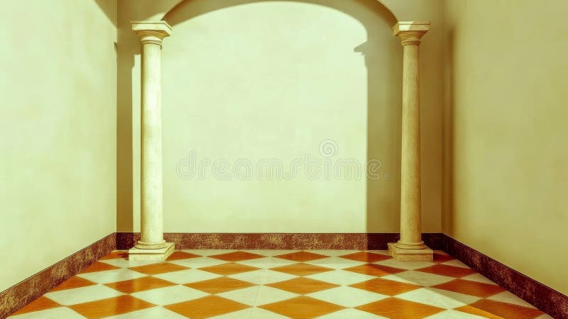 Sunlight Warming Baroque Interior, Revealing Marble Columns, Arched ...