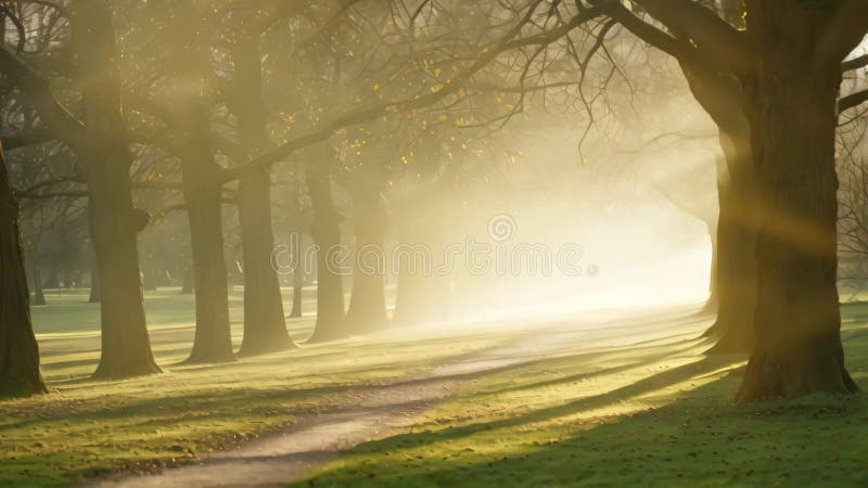 Sunlight Warmly Illuminates the Lush Trees in the Park, Casting ...