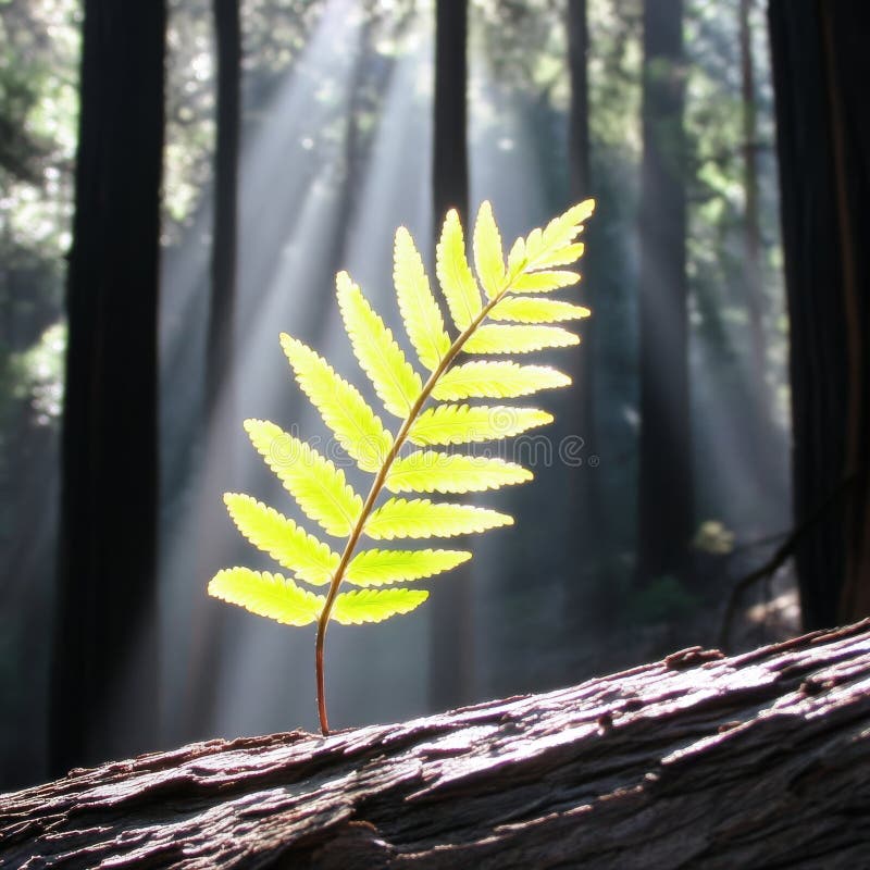 In Sunlight, a Young Fern Sprout is Seen Emerging from a Dark Log Stock ...
