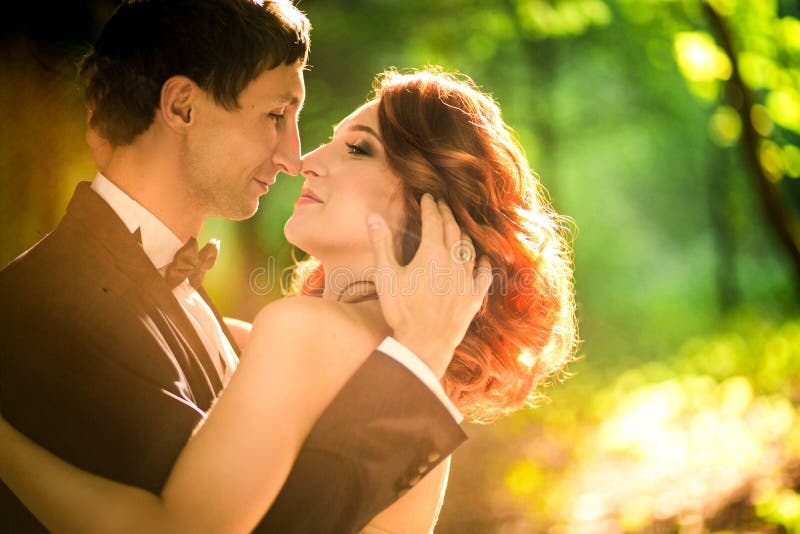 Happy Romantic Married Couple Standing Shade Stock Photos - Free ...