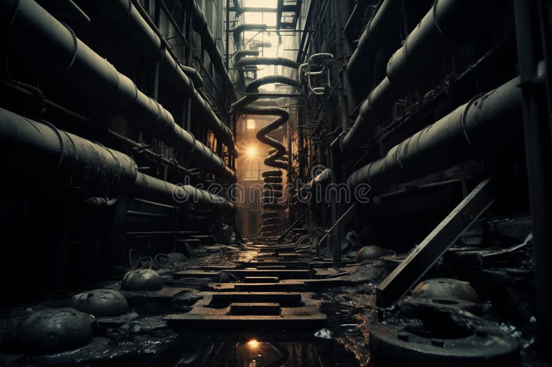 Sunlit Abandoned Industrial Complex Stock Image - Image of urban, decay ...