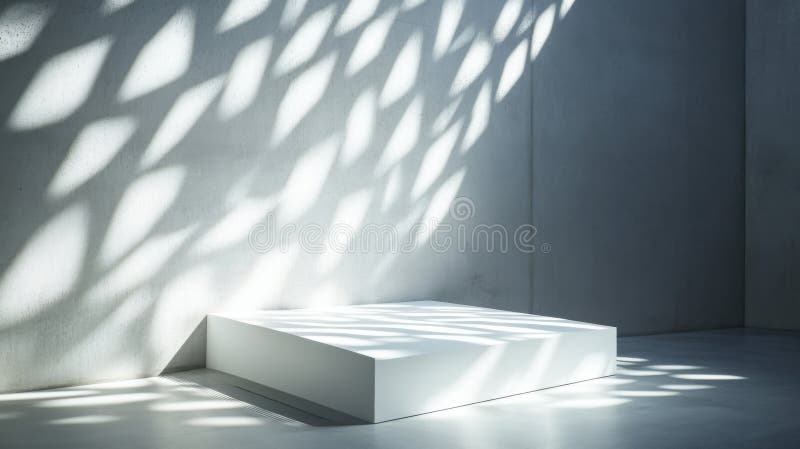 Sunlit Abstract Shadows Casting Patterns on Minimalist White Platform ...