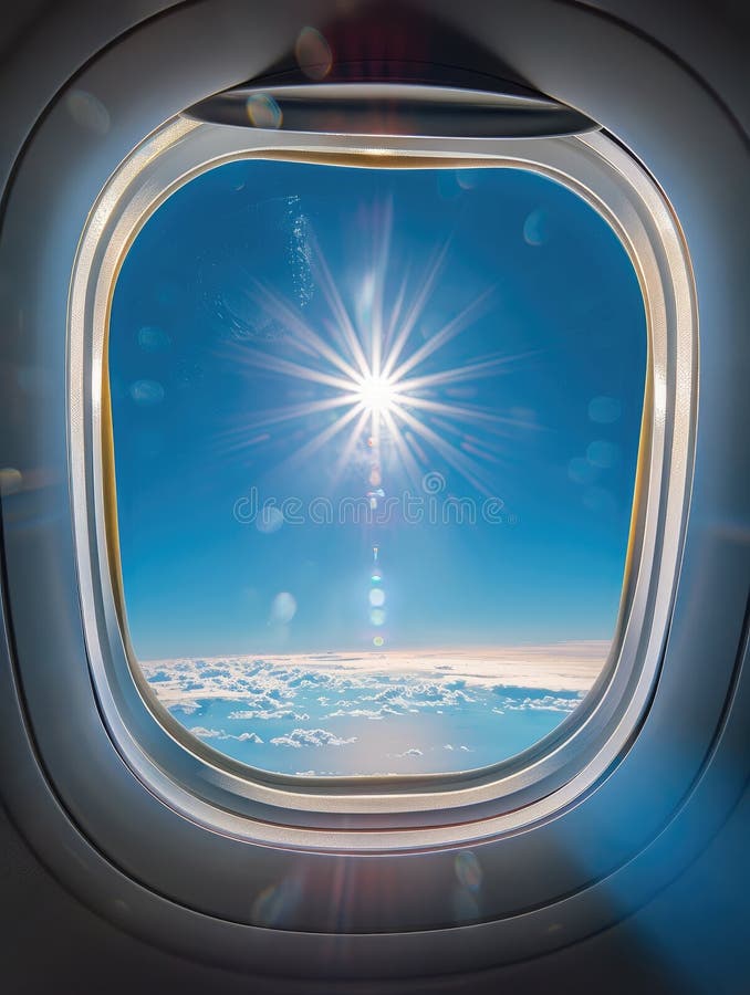 Sunlit Airplane Window View of Sky and Clouds Scene Stock Illustration ...