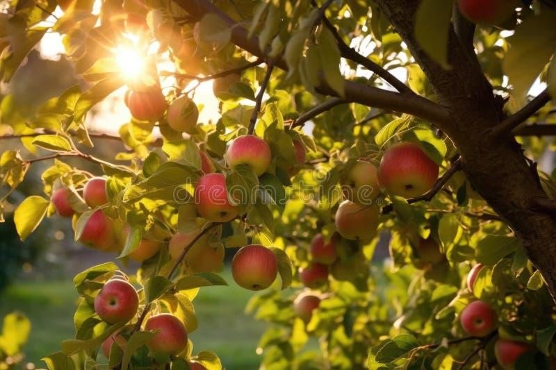 Sunlit Apples on Tree Branches Ready for Harvest Stock Image - Image of ...