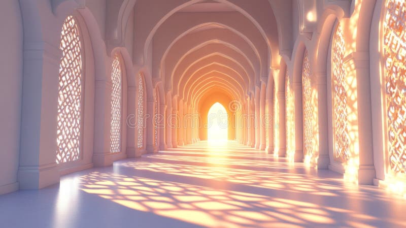 Sunlit Archway Corridor Islamic Architecture Design Stock Illustration ...