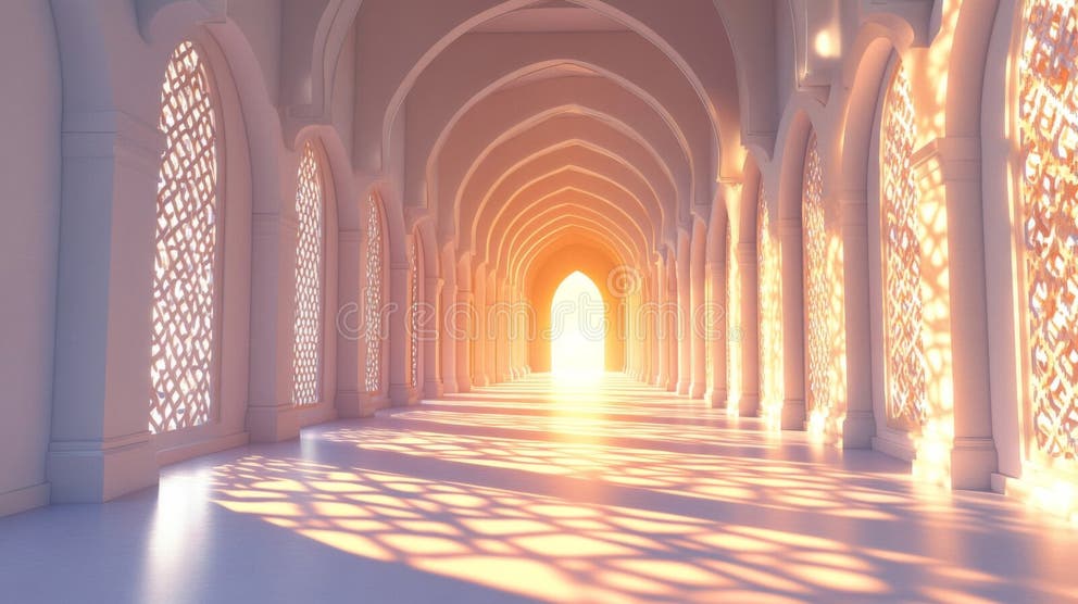Sunlit Archway Corridor Islamic Architecture Design Stock Illustration ...