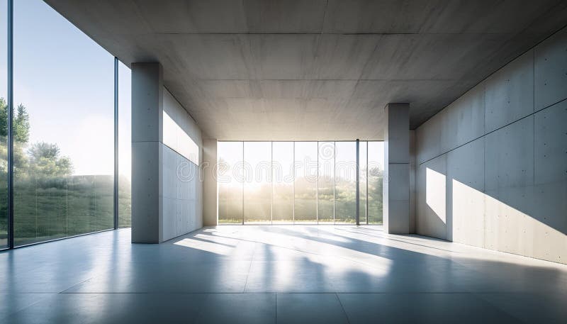 Sunlit Art Space Hall with Modern Architecture Design, Light Grey ...