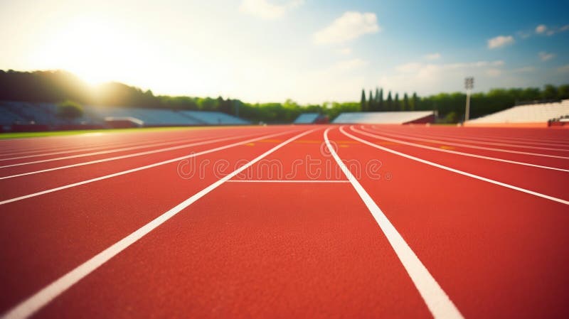 Sunlit Athletic Running Track in Stadium. Generative Ai Stock ...