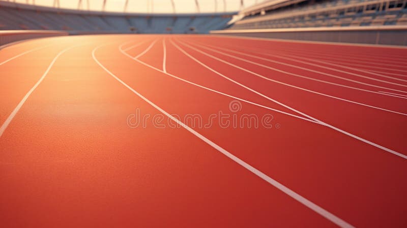 Sunlit Athletic Running Track in Stadium. Generative Ai Stock ...