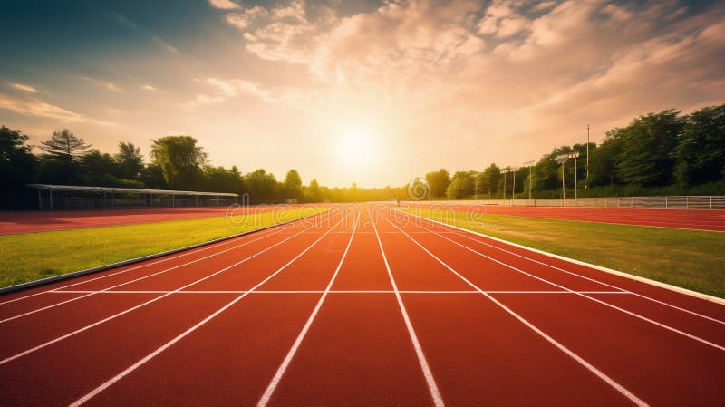 Sunlit Athletic Running Track in Stadium. Generative Ai Stock ...