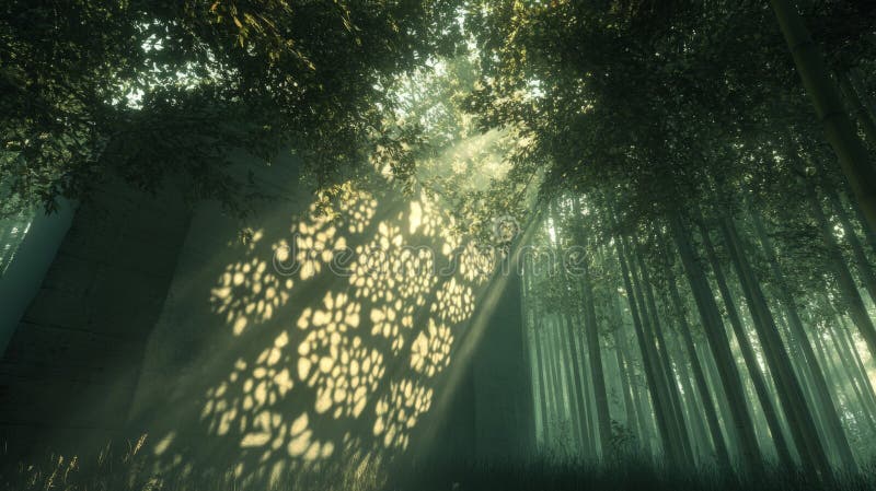 Sunlit Bamboo Forest Reveals Intricate Shadow Patterns Stock ...