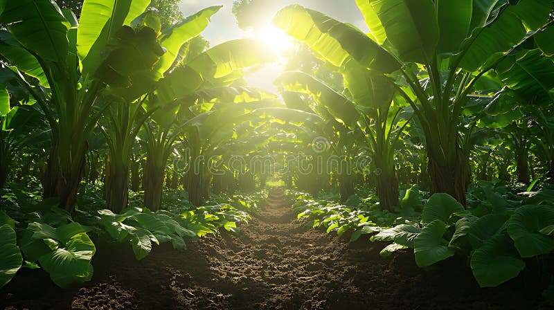 Sunlit Banana Plantation Path, Tropical Agriculture (1 Stock ...
