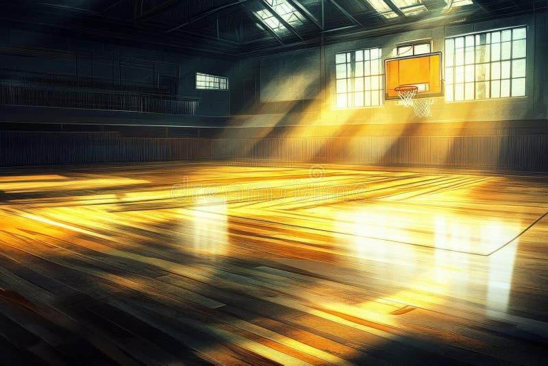 Sunlit Basketball Court Interior Stock Illustration - Illustration of ...