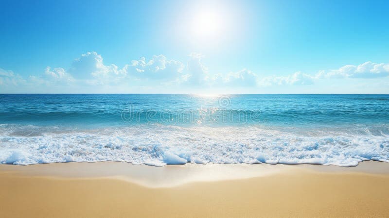 Sunlit Beach with Gentle Waves Under Clear Blue Sky - Perfect Summer ...