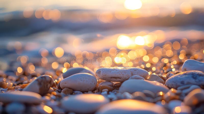 Sunlit Beach Pebbles Glowing in Golden Light Stock Illustration ...