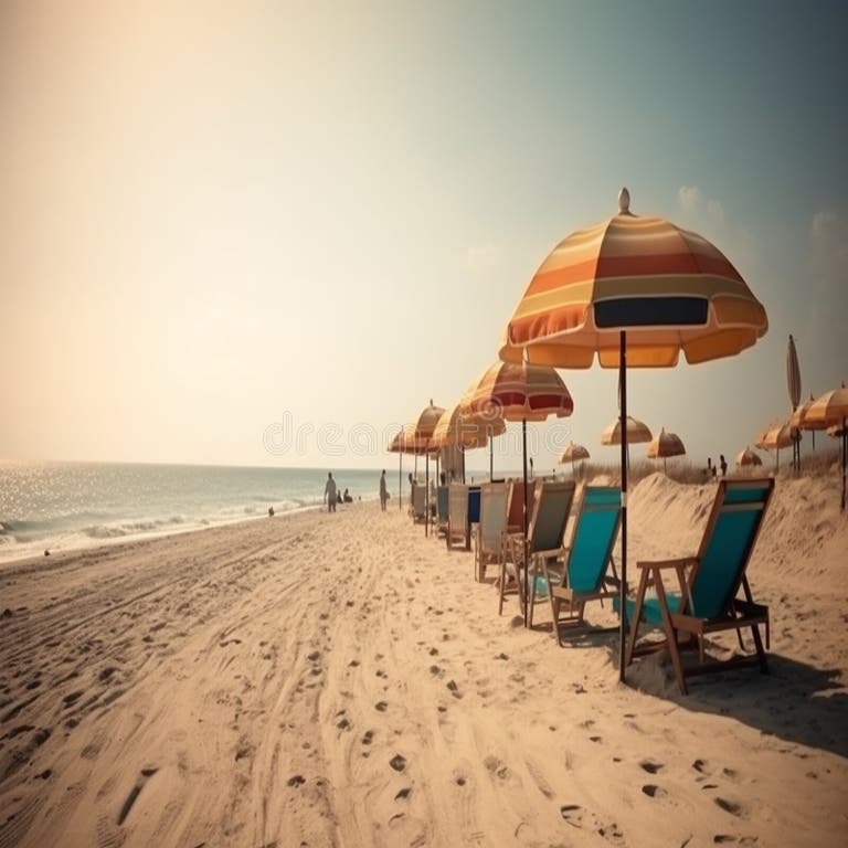 Sunlit Beachscape and Lapping Waves Stock Illustration - Illustration ...