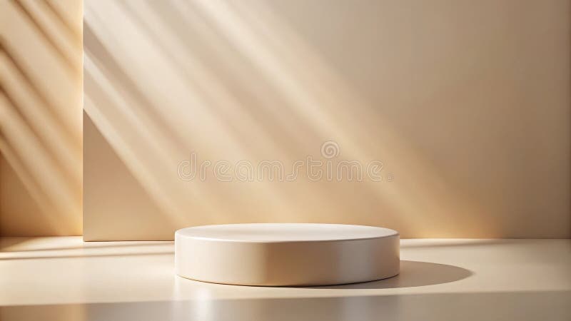 Sunlit Beige Cylindrical Display Platform in Minimalist Setting ...