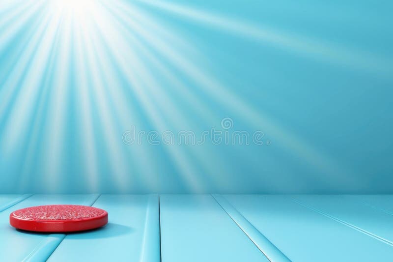 Sunlit Blue Room with Red Button on Wooden Floor Stock Illustration ...
