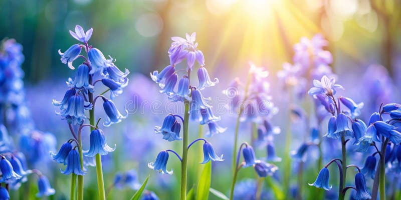 Sunlit Bluebell Meadow a Delicate Springtime Bloom Display. Generative ...