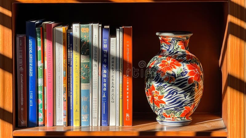 Sunlit Bookshelf Vase Books Shadows Interior Home Decor Stock Photos ...