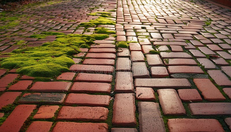 Sunlit Brick Path with Moss Growth Stock Illustration - Illustration of ...