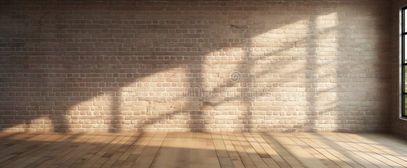 Sunlit Brick Wall with Wooden Floor Interior Stock Image - Image of ...