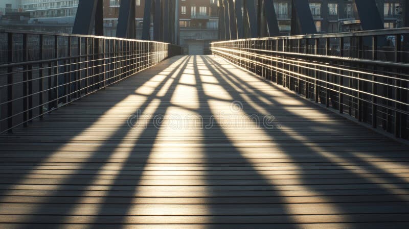 Sunlit Bridge Walkway with Long Shadows in City Stock Illustration ...