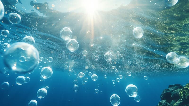 Sunlit Bubbles Floating in Water. Generative AI. Stock Photo - Image of ...