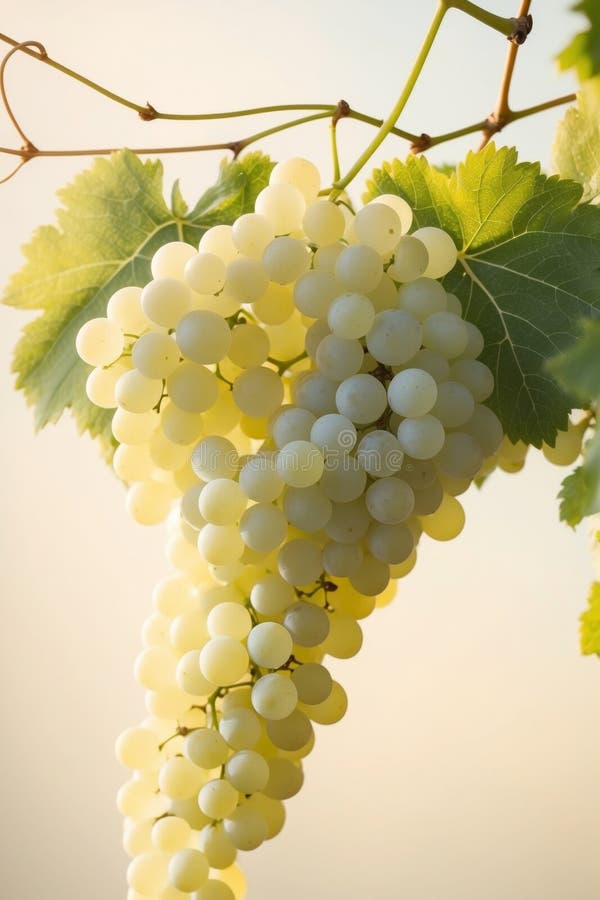 Sunlit Bunch of White Grapes Hanging from a Vine. Stock Photo - Image ...