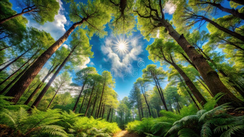 Sunlit Canopy Path in a Lush Green Forest. Generative AI Stock ...