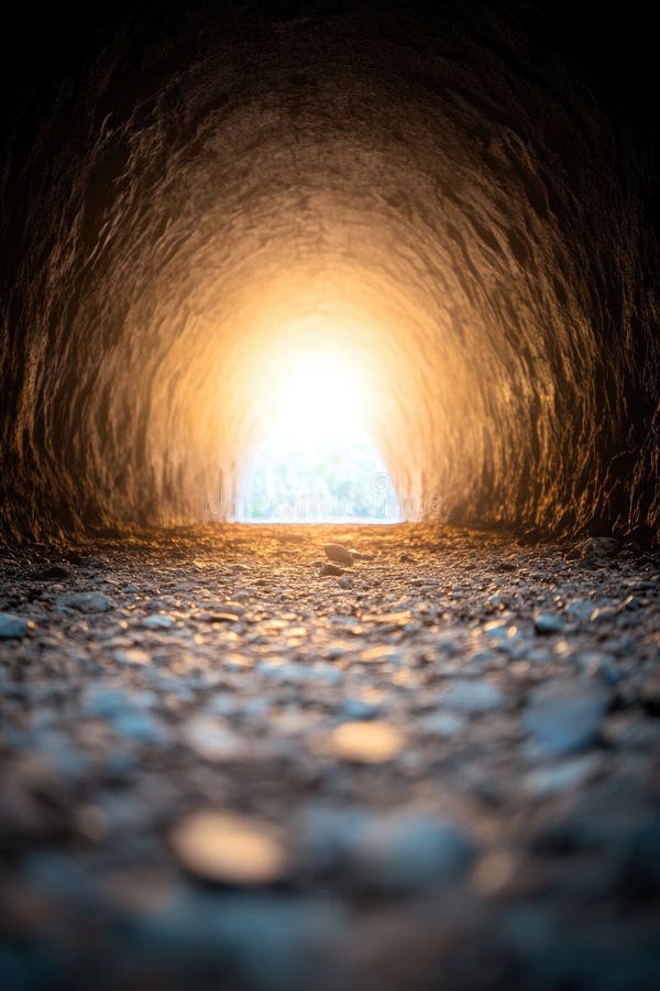 Sunlit Cave Tunnel with Rocky Path Leading To Bright Exit Stock Image ...