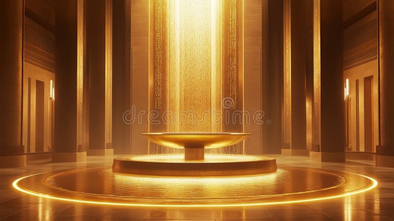 The Sunlit Classical Hall Features a Golden Bowl and a Reflective Floor ...